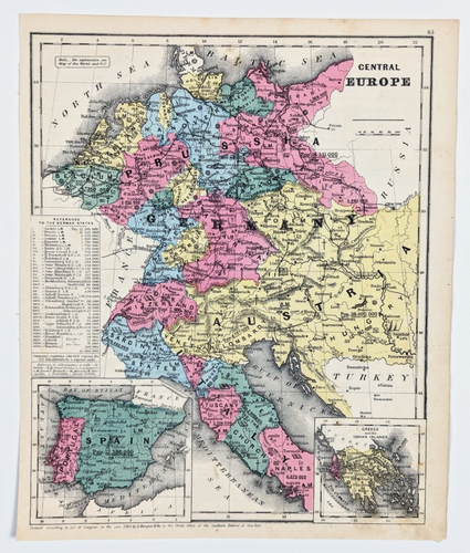 1853 CENTRAL EUROPE Map PRUSSIA GETMANY ORIGINAL RAILROADS Austrian ...