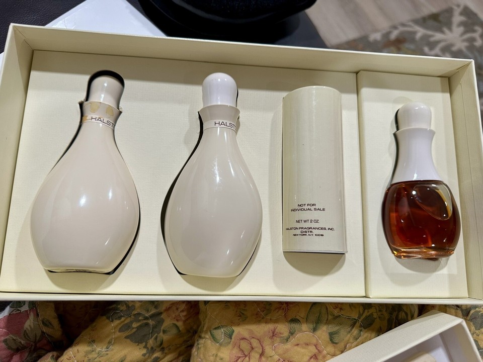 Halston 4 Piece Gift Set Cologne 1 oz Vintage Perfumed Talc 2 Oz Box | eBay