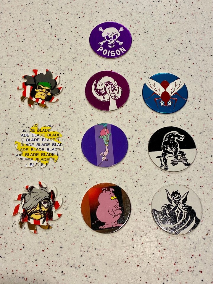 90s Poison Skull Brass Heavy Metal Pog Slammer Game +10 Cardboard POGS ...