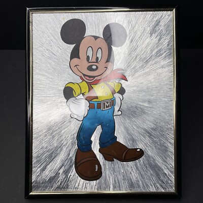 Vintage 1980s Walt Disney Cowboy Mickey Mouse Foil Art Print Picture 8 ...