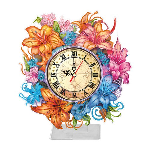 Acrylic Special Shaped Lily Flower DIY Crystal Diamond Clock Kit for ...