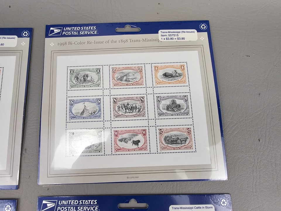 4 Sheets 1998 Bi-Color Re-Issue of the 1898 Trans-Mississippi Stamp ...