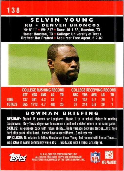 2007 Topps #313 Selvin Young | eBay