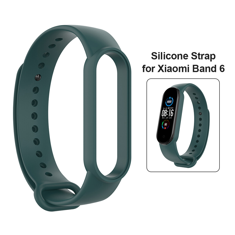 Silicone Smart Watch Strap Wrist Band for Mi Band 6/6 NFC/5 (Dark Green ...