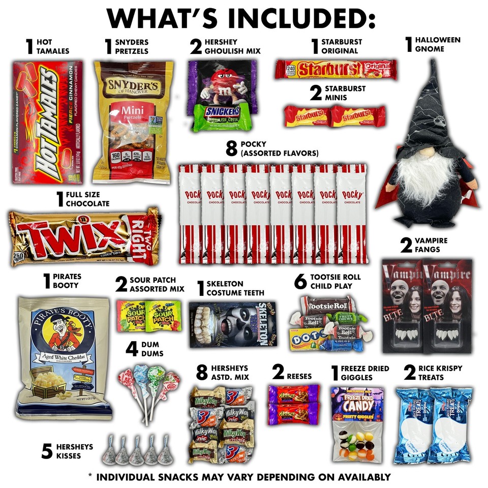Halloween Variety Pack Gift Basket Care Package Candy, Snacks, Treats ...