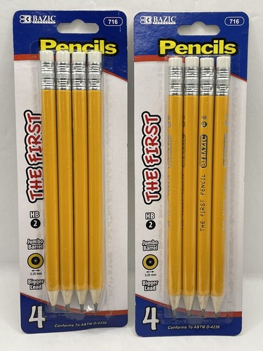Lot Of Two Bazic #2 The First Jumbo Premium Yellow Pencil, 4 /Pack Free ...