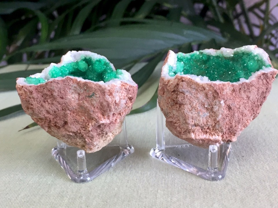 Green Geode Pair Geode Crystal Quartz Druze Specimen Morocco Geode Half ...