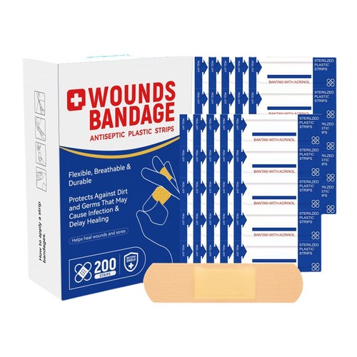 200 Stripe Band Aids Adhesive Bandages 0.27inch Flexible Fabric Band ...