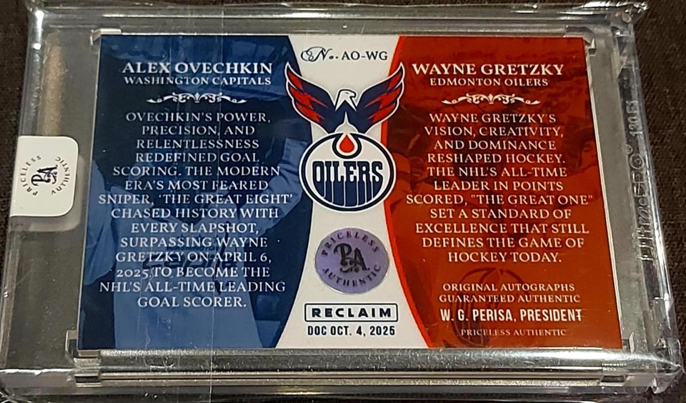 1/1 WAYNE GRETZKY & ALEX OVECHKIN Dual AUTO Card *PRICELESS AUTHENTIC ...