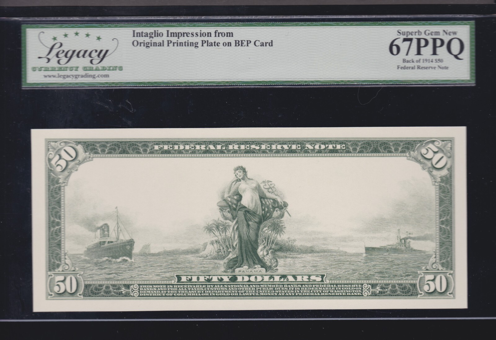 BEP Intaglio 1918 $50 Federal Reserve Banknote Reverse Legacy 67 PPQ ...