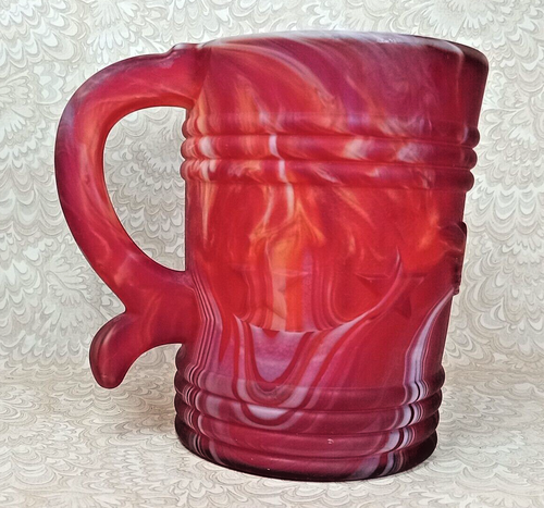 Eagle Mug Imperial Maganese Ruby Slag Glass Red White streaks Eagle ...