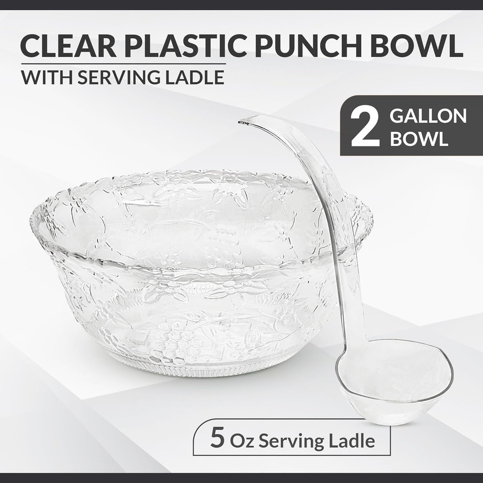 S.G Premium Quality Plastic Punch Bowl with Ladle - 2 Gallon Punch Bowl ...