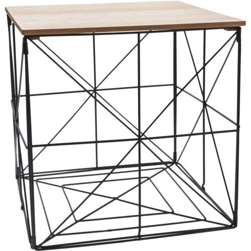 Retro Metal Wire Side Table Black or White Wooden Top Square End Coffee ...