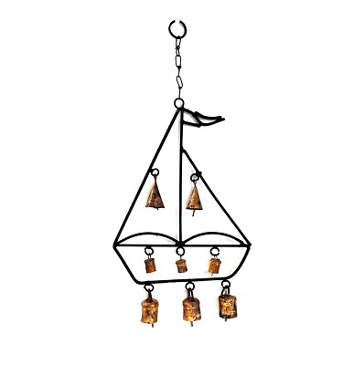 Handcrafted Rustic Vintage Metal Boat Anchor Chime with 7 Cow Bells ...