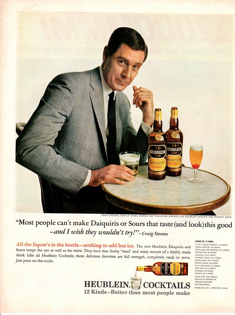 Vintage advertising print Alcohol Heublein Cocktails Craig Stevens Star ...