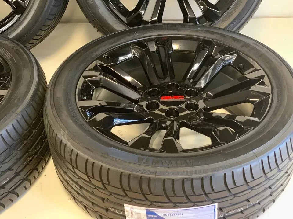 22" GMC GLOSS BLACK WHEELS RST RIMS TIRES CHEVY 1500 SIERRA TAHOE YUKON ...