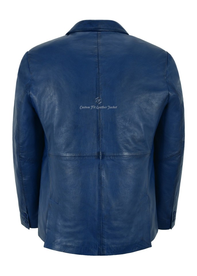 Mens Leather BLAZER Blue Classic ITALIAN Tailored 100% Lambskin 2 ...