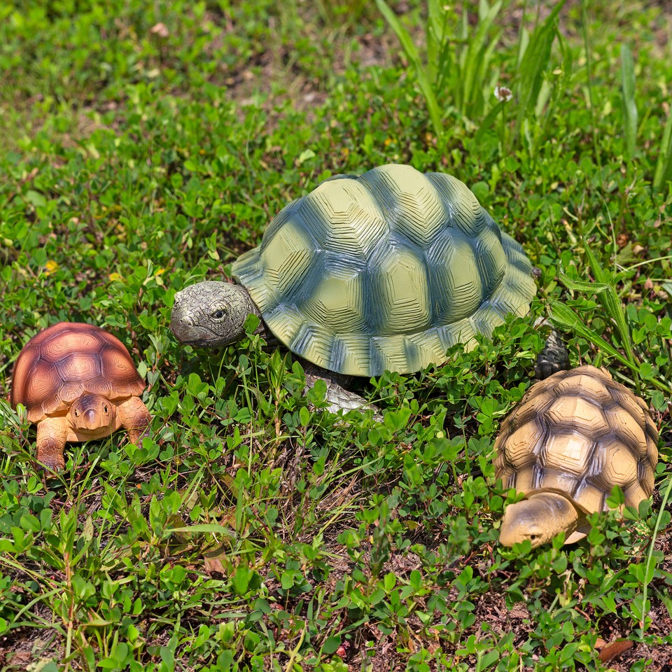 Turtle Garden Statues Set of 3, Lifelike Tortoise Yard Outdoor ...