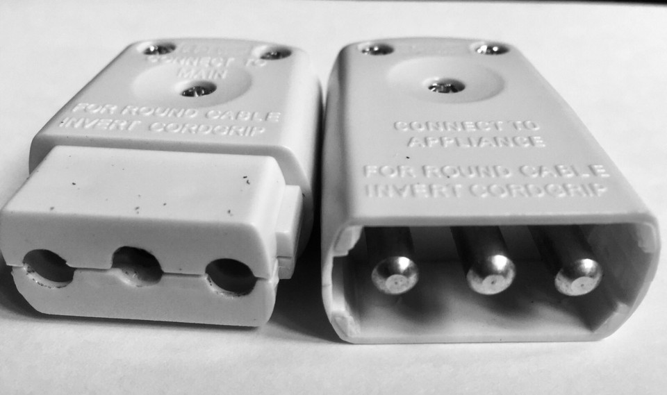 10amp 250v 3 PIN MAINS ELECTRICAL FLEX PLUG CABLE JOINER CONNECTORS 3 ...