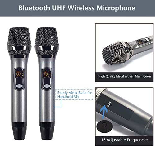 UHF Handheld Wireless Karaoke Microphone System with Echo Cordless Mic ...