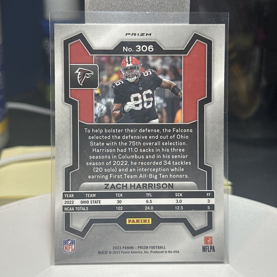 2023 Panini Prizm #306 Zach Harrison Rookie Neon Green Pulsar Atlanta ...