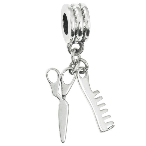 Sterling Silver Hair Stylist Scissors Comb European Style Dangle Bead Charm | eBay