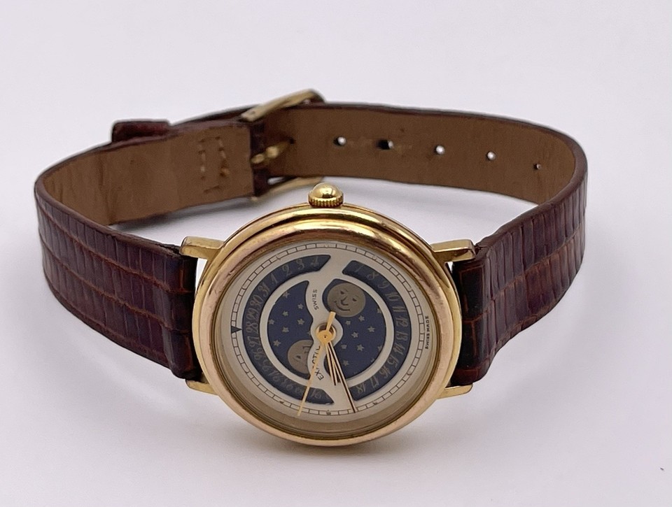 Vintage Exactly Moon Phase 27mm Ladies Wrist Watch Gold Tone Date | eBay
