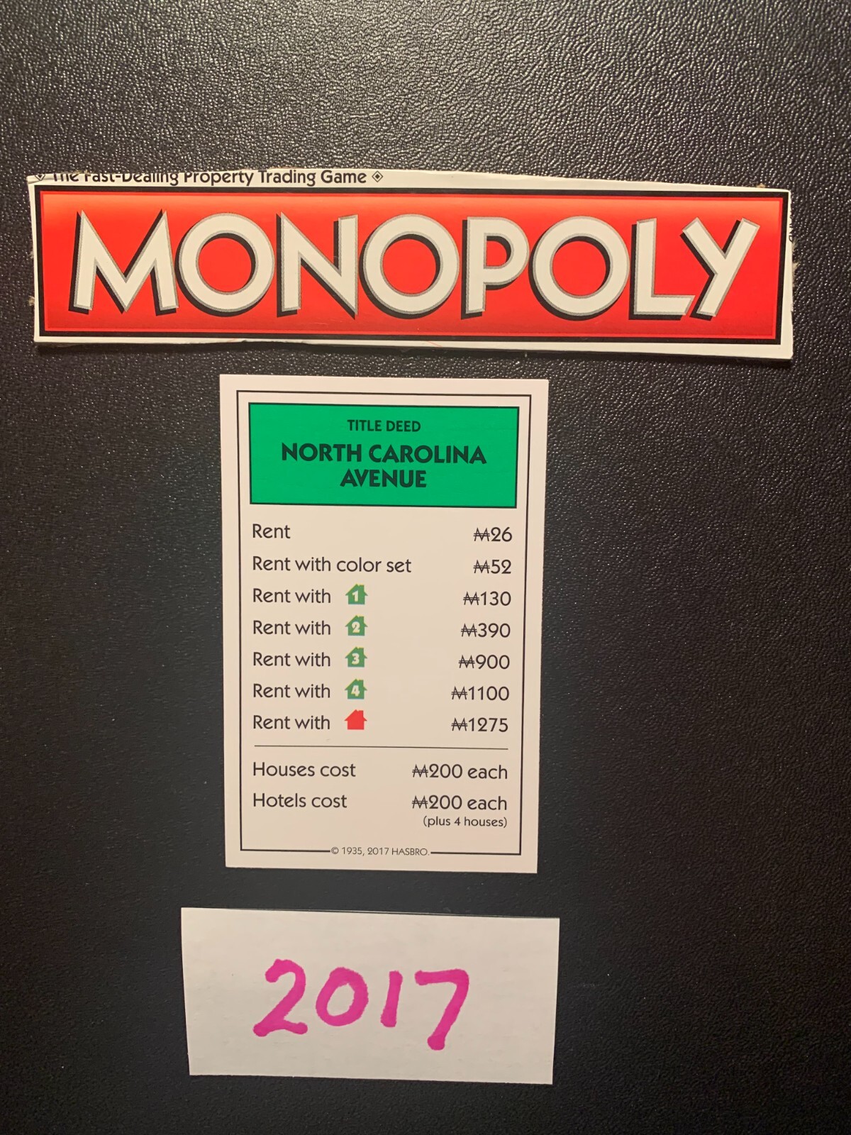 Monopoly 2017 NORTH CAROLINA AVE Title Deed Card Replacement Game Piece ...