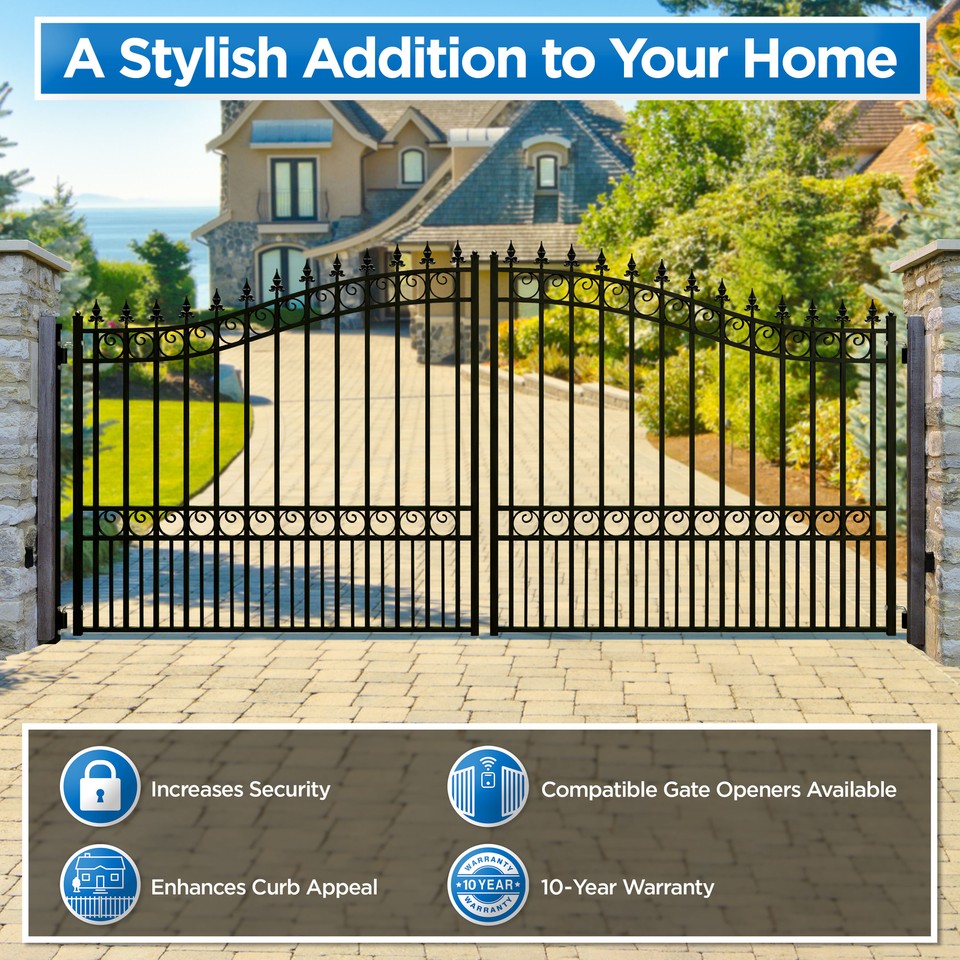 ALEKO Steel Garden Yard Steel Dual Driveway Black Gate 14 ft x 6 ft ...