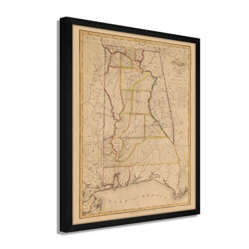 1819 Alabama Map - Framed Vintage Alabama Map - Old Alabama Wall Art ...
