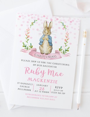 10 PERSONALISED GIRLS CHRISTENING BAPTISM INVITATIONS - PETER RABBIT | eBay