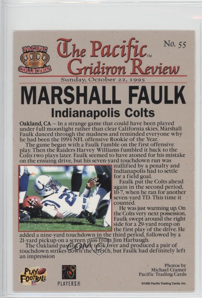 1996 Pacific Pure NFL Gridiron Red Marshall Faulk #55 HOF | eBay