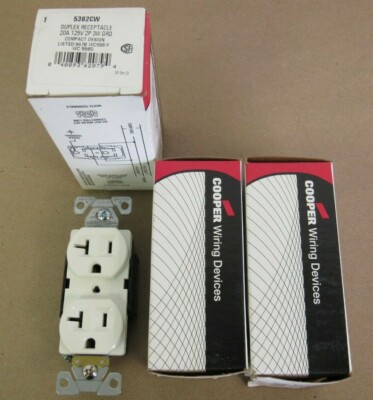 3 PCS COOPER WIRING DEVICES 5362CW DUPLEX RECEPTACLE 20A 125V 2P 32 GRD ...