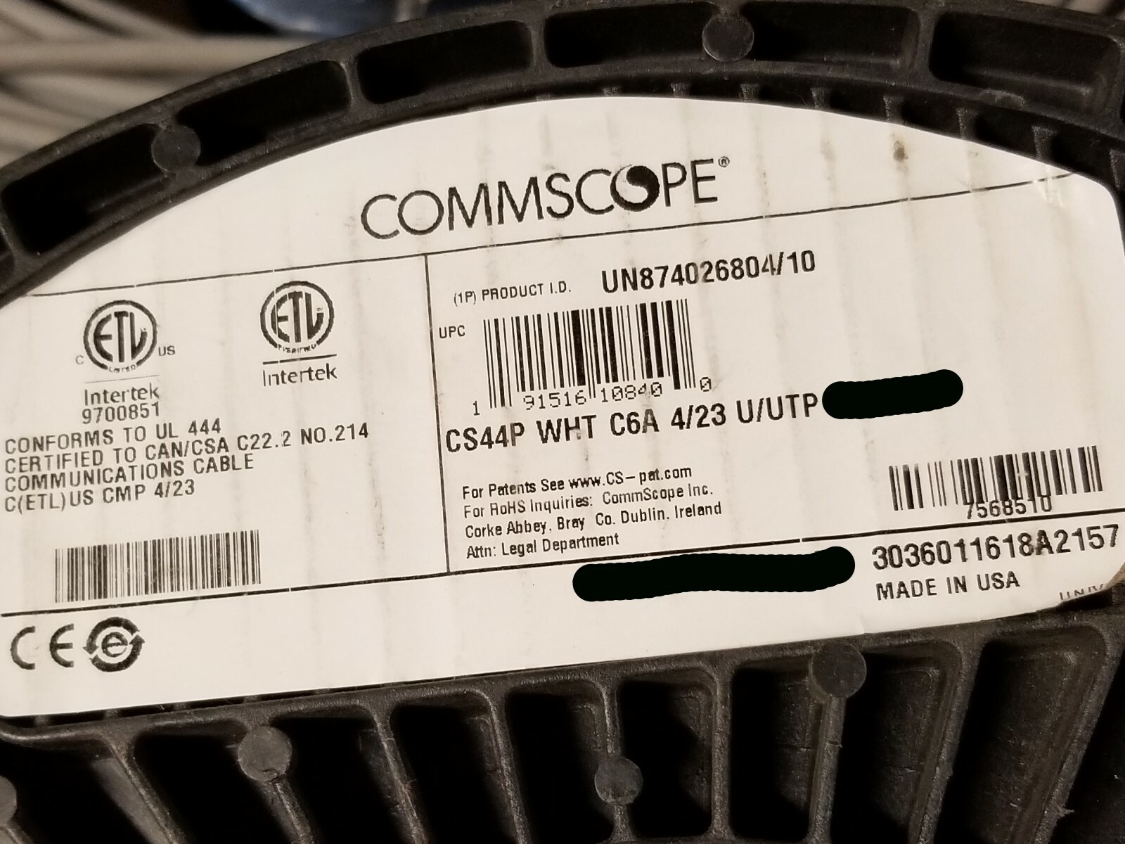 Commscope CS44P Cat6A U/UTP Network Ethernet 10G 10Gig Cable Plenum ...