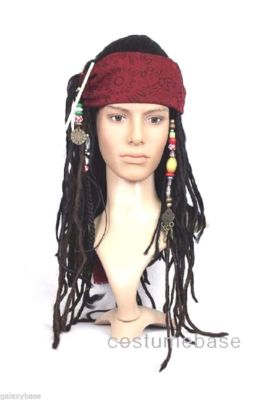 Exact Captain Jack Sparrow Pirate WIG w/ BANDANA hair dreadlock Free ...