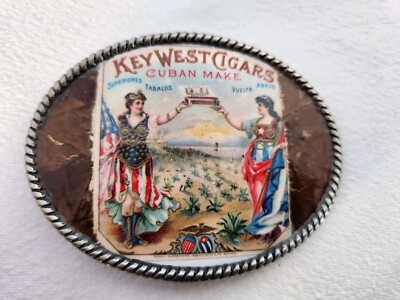 Key West Cigars Cuban Make Label Belt Buckle Tobacco Leaf Inlay Folk ...