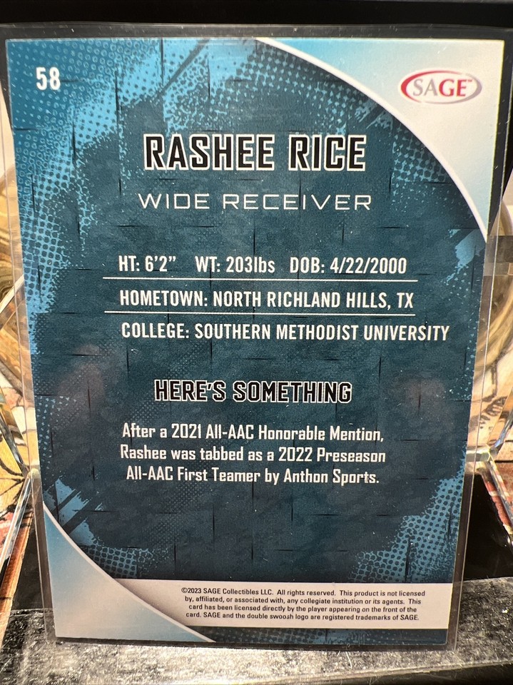2023 SAGE HIT Silver #58 Rashee Rice SMU | eBay