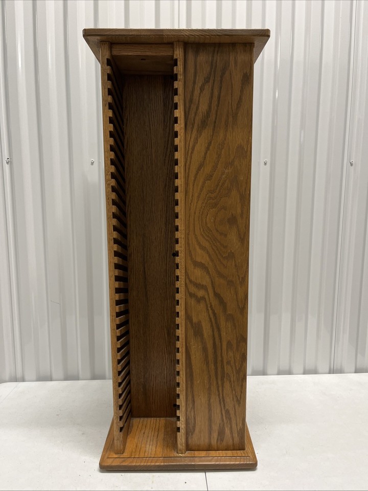 Vintage Solid Oak Rotating/Spinning 120 CD DVD Storage Tower Floor Rack ...
