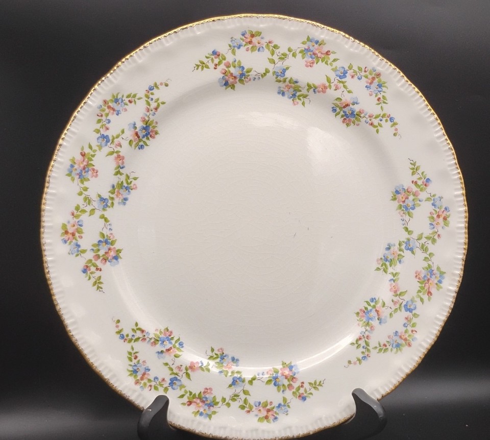 4 Vtg. Pope Gosser China BLUE BELL 10" Dinner Plates Floral Garland w ...
