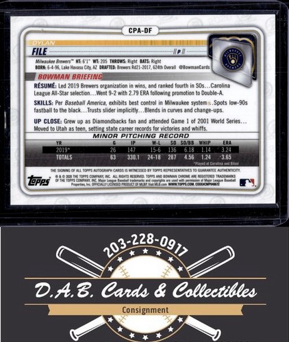 2020 Bowman Chrome Dylan File Prospect Autographs Auto Milwaukee ...