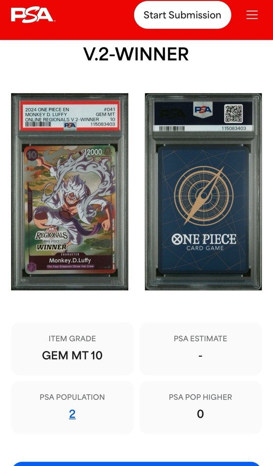 PSA 10 Monkey.D.Luffy Regionals V2 Online Winner Gear 5 One Piece TCG ...