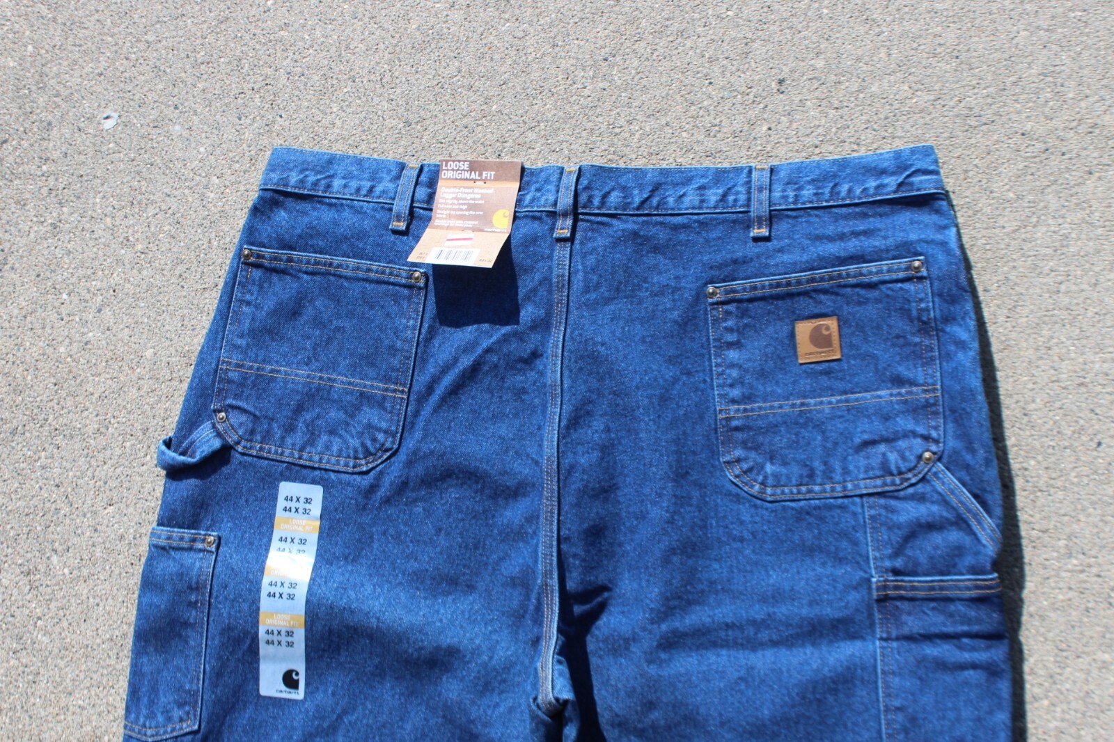 NWT Carhartt Double Knee Denim Logger Loose Dungaree Blue Jeans B73-DST ...