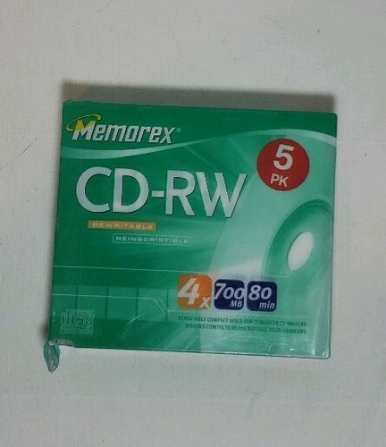 Memorex CD-RW Rewritable 5 Pack 4x 700MB 80 Minutes w/ Slim Jewel Cases ...