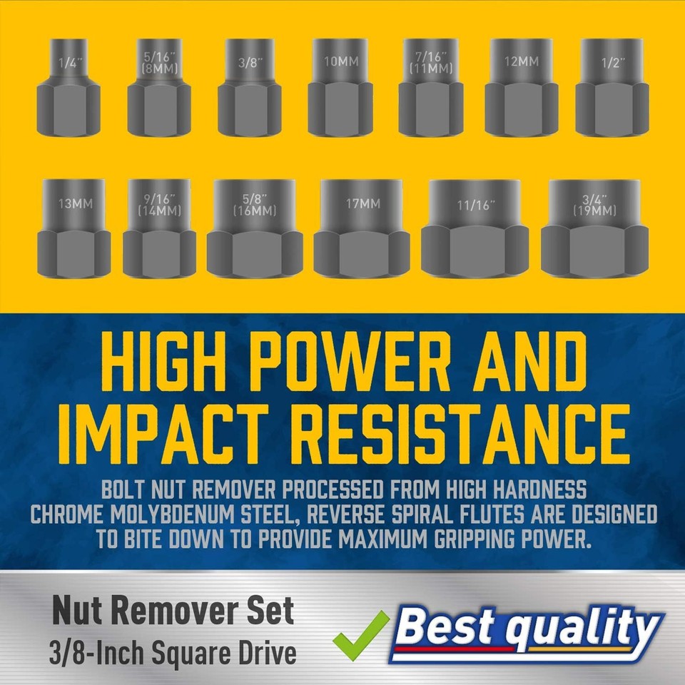 Impact Bolt Extractor Tool, 13PC Bolt Nut Removal Extractor Socket Tool ...