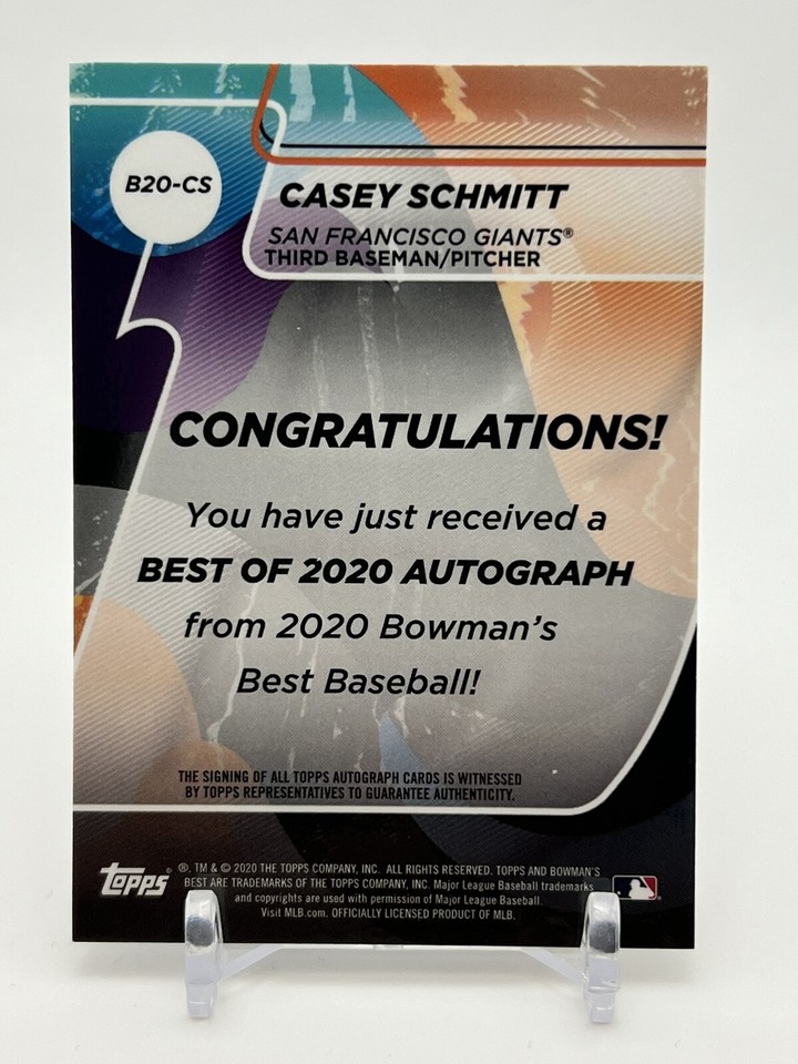2020 Bowman's Best CASEY SCHMITT B20-CS On Card Prospect Auto - Giants ...