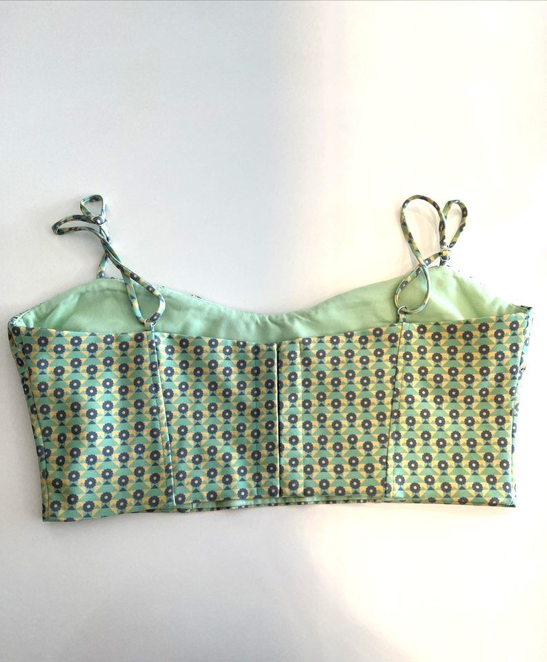 Zara X-Large Pistachio Green-Yellow-Blue Pastel Retro Print Corset Bra ...