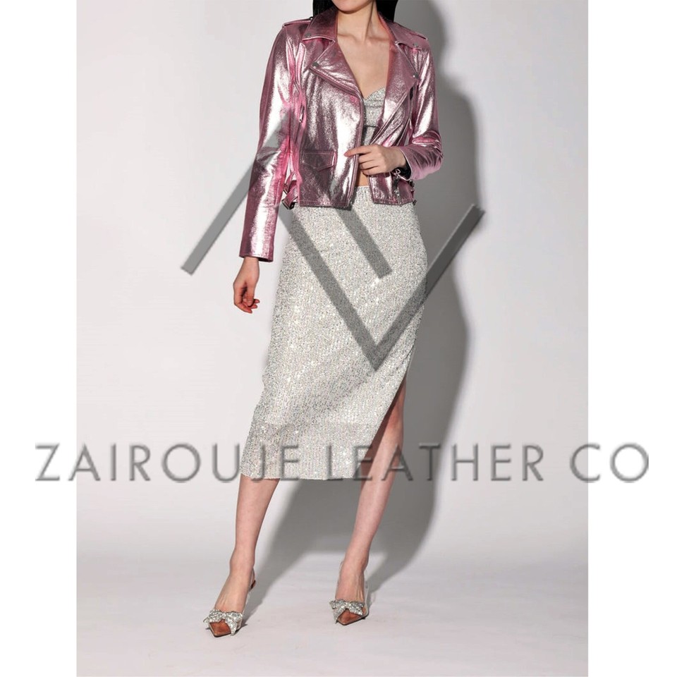 Metallic Pink Leather Jacket For Women, motorcycle jackets womens, 30% ...