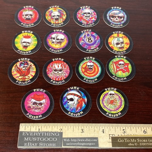 Vintage Pure Poison Skull Set Pogs Lot Of 15 Milk Caps Assorted No ...