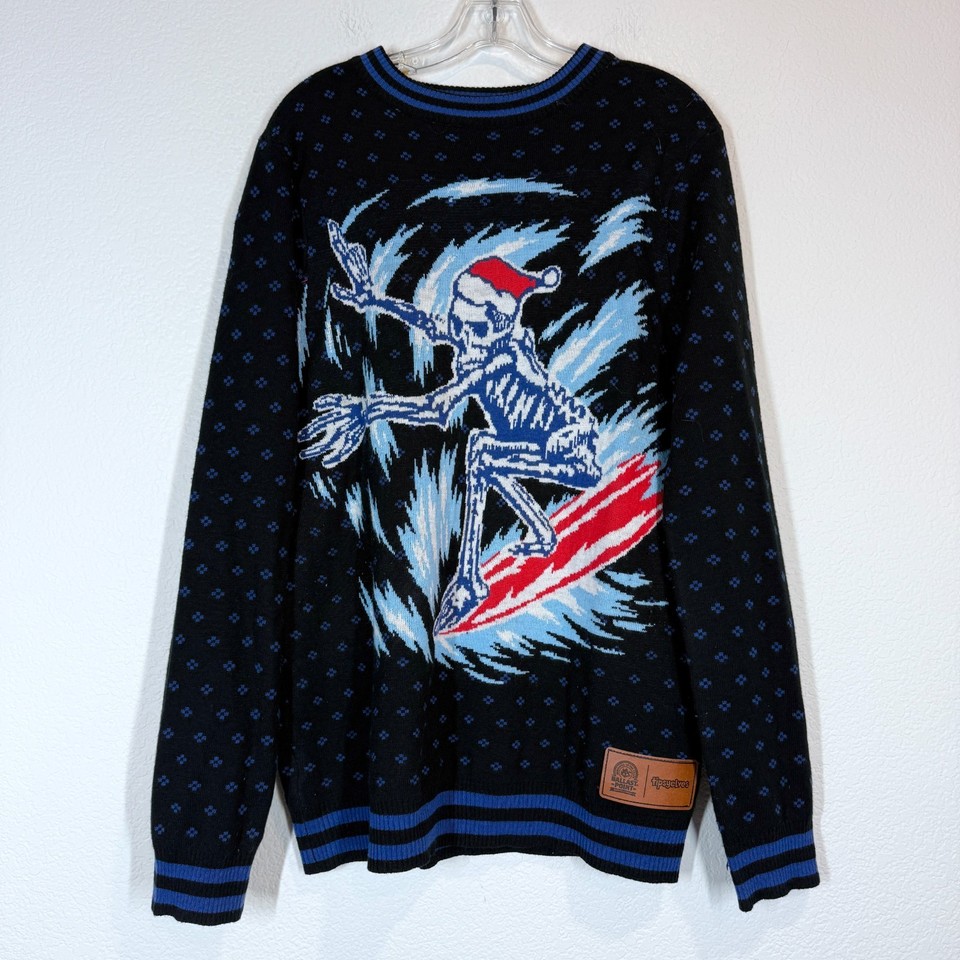 Tipsy Elves Sweater Large Blue Ugly Christmas Surf Skeleton Ballast ...