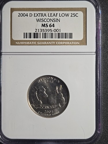 2004-D U.S. State Quarter - Wisconsin - EXTRA LEAF LOW variety - MS-64 ...